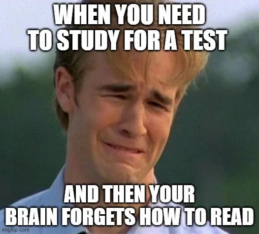 WHEN YOU NEED TO STUDY FOR A TEST; AND THEN YOUR BRAIN FORGETS HOW TO ...