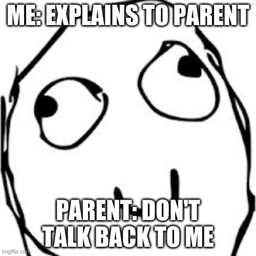 ME: EXPLAINS TO PARENT; PARENT: DON'T TALK BACK TO ME meme - Piñata ...