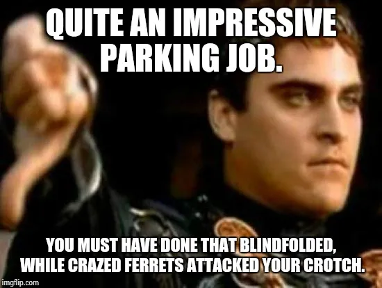 QUITE AN IMPRESSIVE PARKING JOB. YOU MUST HAVE DONE THAT BLINDFOLDED ...