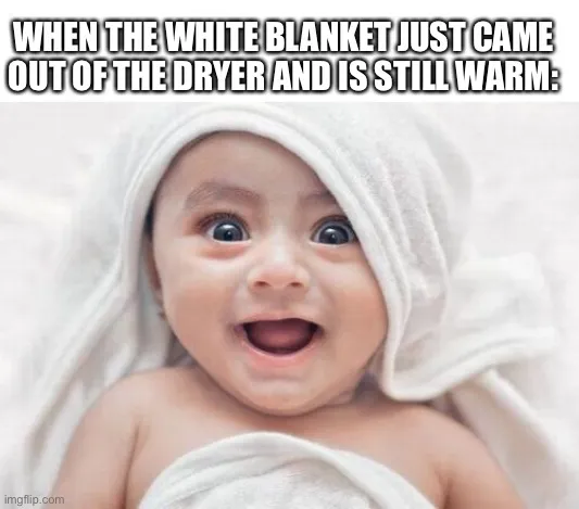 WHEN THE WHITE BLANKET JUST CAME OUT OF THE DRYER AND IS STILL WARM ...