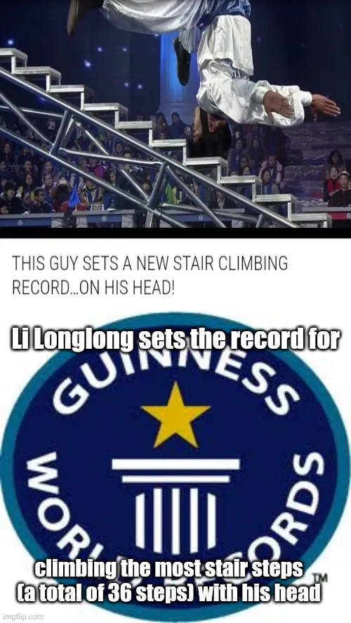 Li Longlong sets the record for; climbing the most stair steps (a total ...