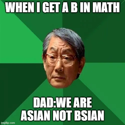 WHEN I GET A B IN MATH; DAD:WE ARE ASIAN NOT BSIAN meme - Piñata Farms ...
