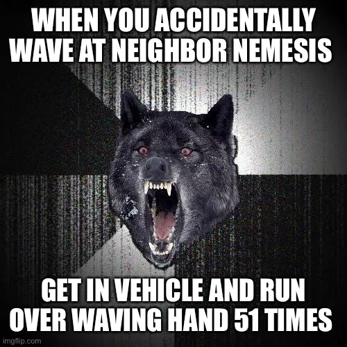 WHEN YOU ACCIDENTALLY WAVE AT NEIGHBOR NEMESIS; GET IN VEHICLE AND RUN ...