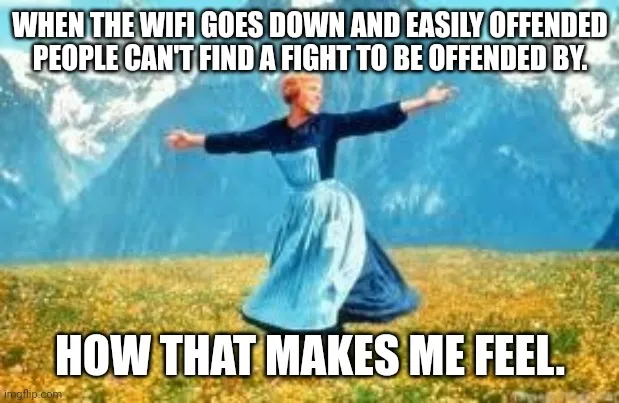 WHEN THE WIFI GOES DOWN AND EASILY OFFENDED PEOPLE CAN'T FIND A FIGHT ...