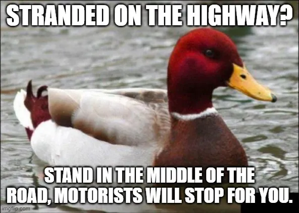 STRANDED ON THE HIGHWAY? STAND IN THE MIDDLE OF THE ROAD, MOTORISTS ...