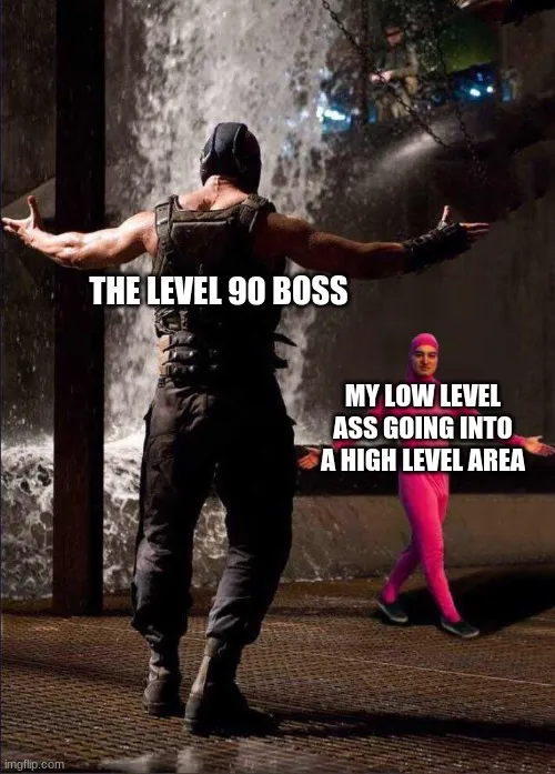 THE LEVEL 90 BOSS; MY LOW LEVEL ASS GOING INTO A HIGH LEVEL AREA meme ...
