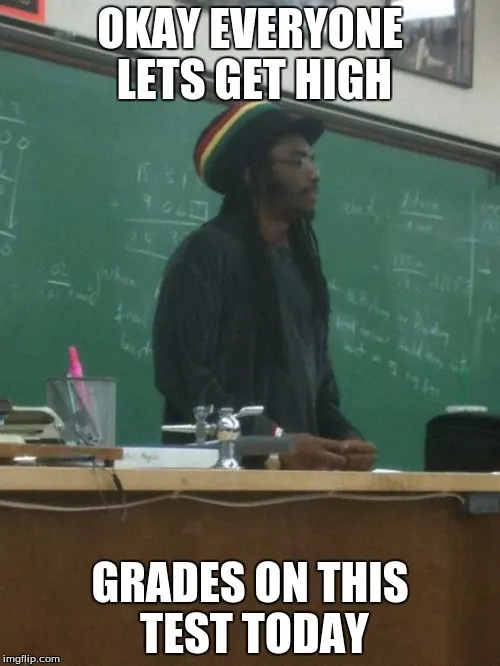 OKAY EVERYONE LETS GET HIGH; GRADES ON THIS TEST TODAY meme - Piñata ...