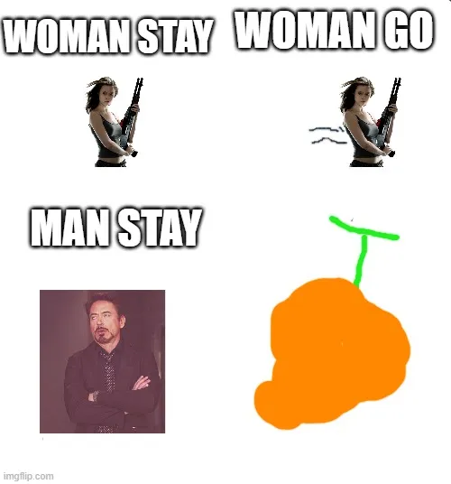 WOMAN STAY; WOMAN GO; MAN STAY meme - Piñata Farms - The best meme ...