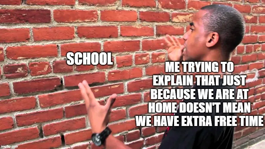 SCHOOL; ME TRYING TO EXPLAIN THAT JUST BECAUSE WE ARE AT HOME DOESN'T ...