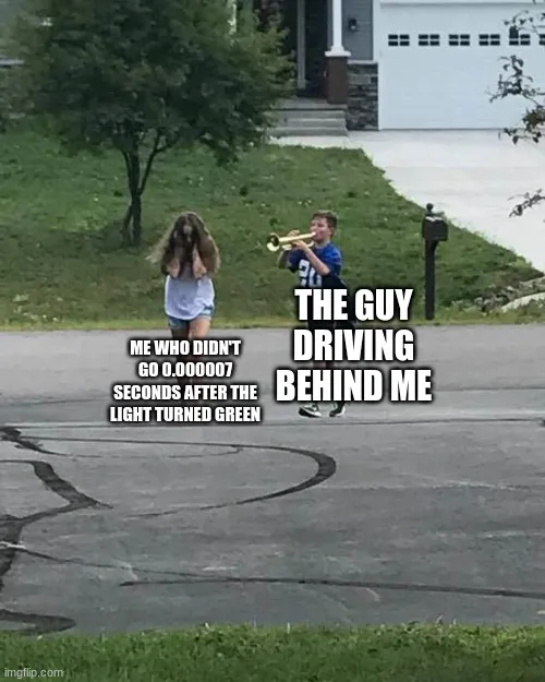 ME WHO DIDN'T GO 0.000007 SECONDS AFTER THE LIGHT TURNED GREEN; THE GUY ...