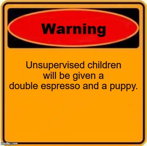 Unsupervised children will be given a double espresso and a puppy. meme ...