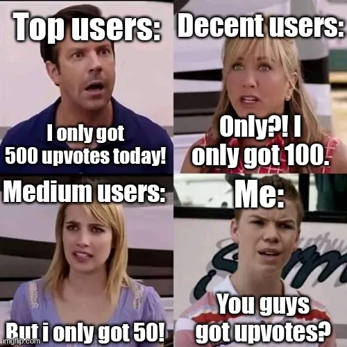 Top users:; Decent users:; I only got 500 upvotes today! Only?! I only ...