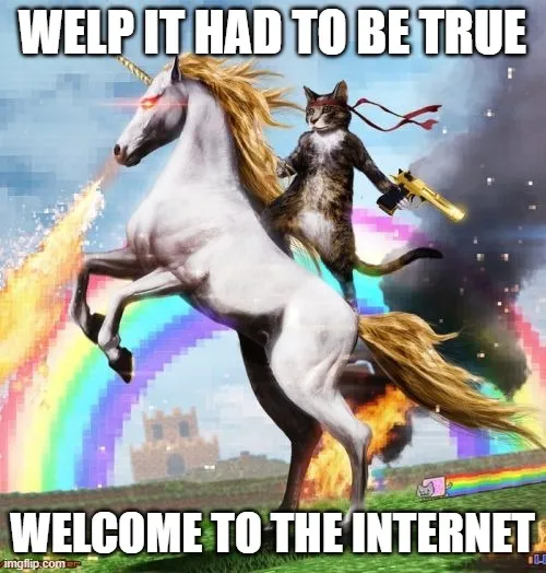 WELP IT HAD TO BE TRUE; WELCOME TO THE INTERNET meme - Piñata Farms ...