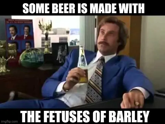 SOME BEER IS MADE WITH; THE FETUSES OF BARLEY meme - Piñata Farms - The ...