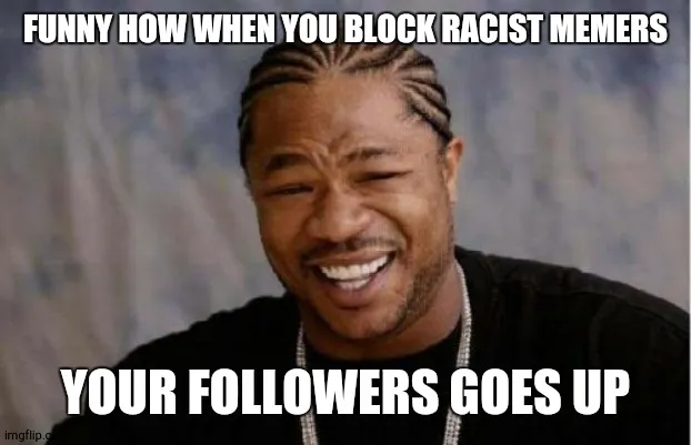 FUNNY HOW WHEN YOU BLOCK RACIST MEMERS; YOUR FOLLOWERS GOES UP meme ...