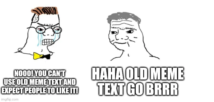 NOOO! YOU CAN'T USE OLD MEME TEXT AND EXPECT PEOPLE TO LIKE IT! HAHA ...