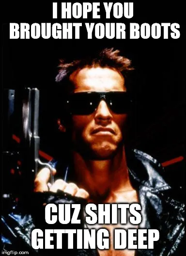 I HOPE YOU BROUGHT YOUR BOOTS; CUZ SHITS GETTING DEEP meme - Piñata ...