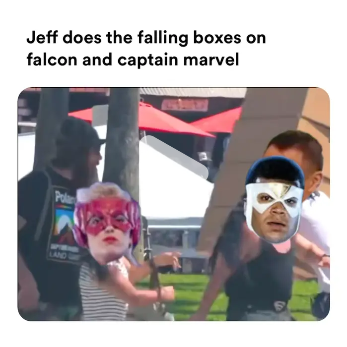 Jeff does the falling boxes on falcon and captain marvel video meme ...