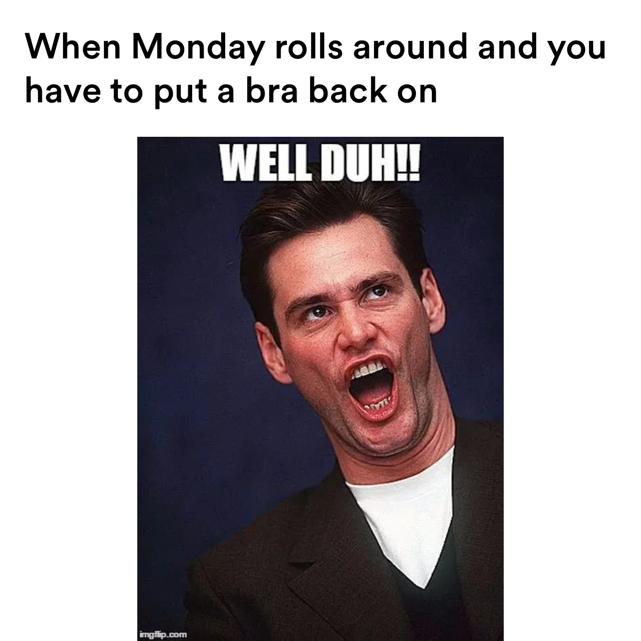 When Monday rolls around and you have to put a bra back on meme ...